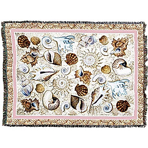 Pure Country Weavers Seashells Blanket by Elena Vladykina - Coastal Ocean Beach Gift Tapestry Throw Woven from Cotton - Made in The USA (72x54)