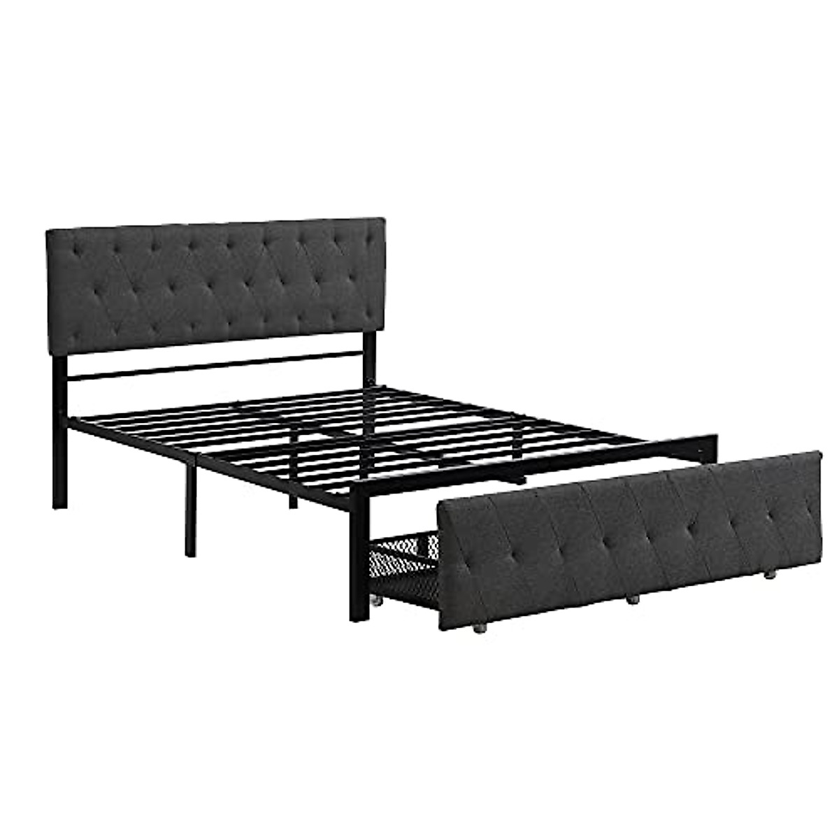 Merax Metal Upholstered Bed Frame wit Storage Drawer/Mattress Foundation/Wood Slat Support/No Box Spring Needed Gray, Full