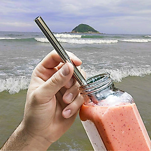 NEWORLD Reusable Stainless Steel Wide Boba Drinking Straws Fat Straws Smoothie/Bubble Tea/Milkshakes Straws with 2 Cleaning Brush & Carry Bag 12mm/0.5" Wide