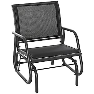 Outsunny Porch Glider, Metal Frame Swing Glider Chair with Breathable Mesh Fabric, Curved Armrests and Steel Frame for Garden, Poolside, Backyard, Balcony, Black
