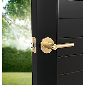 Mega Handles Entrance Handle I Entry Lever Door Handle - Heavy Duty Square Locking Lever Set for Left or Right-Handed Doors - Interior/Exterior Door Levers - Satin Brass