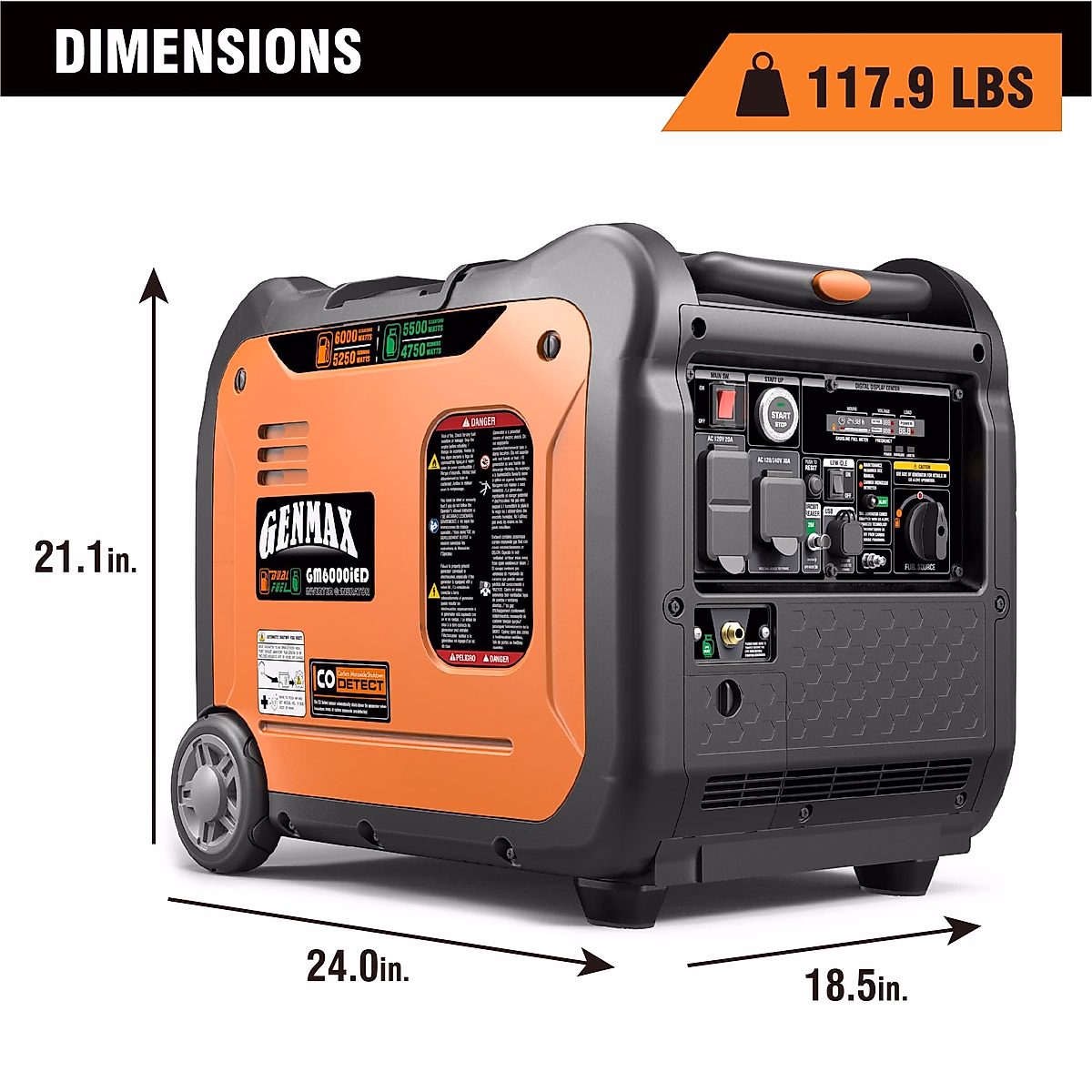 GENMAX Portable Generator, 6000W Super Quiet Dual Fuel Portable Engine with Remote/Electric Start, Ultra Lightweight for Backup Home Use & Camping Travel Outdoor .EPA Compliant(GM6000iED)