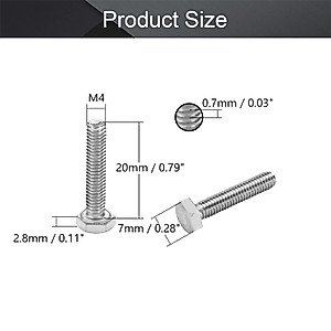 MroMax 20Pcs M4 x 20mm Hex Head Screws Bolts, 304 Stainless Steel 18-8, Fully Threaded, External Hex Drive, for Mounting Chair, Handles, Rail, Pump, Wheels, Antenna Parts, Boat and Plastic Bumpers