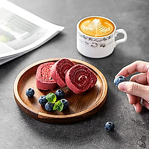 Wooden Plates Round Dinner Plates 6 Inch Acacia Wood Serving Tray Wooden Serving Platters for Home Decor, Food, Vegetables, Fruit, Charcuterie, Appetizer Serving Tray (Set of 4 Wooden Charger)