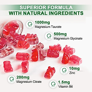 Magnesium Taurate Gummies with Magnesium Taurate, Magnesium Glycinate & Magnesium Citrate-for Heart Health, Muscles Function, Mood Support-Vegetarian, Non-GMO