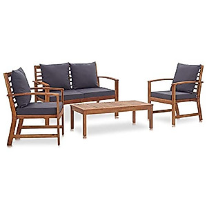 MBFLUUML Patio Dining Sets, Lawn Garden Backyard Deck Patio Table and Chairs, 4 Piece Garden Lounge Set with Cushions Solid Acacia Wood Suitable for Patio, Porch, Backyard, Balcony.