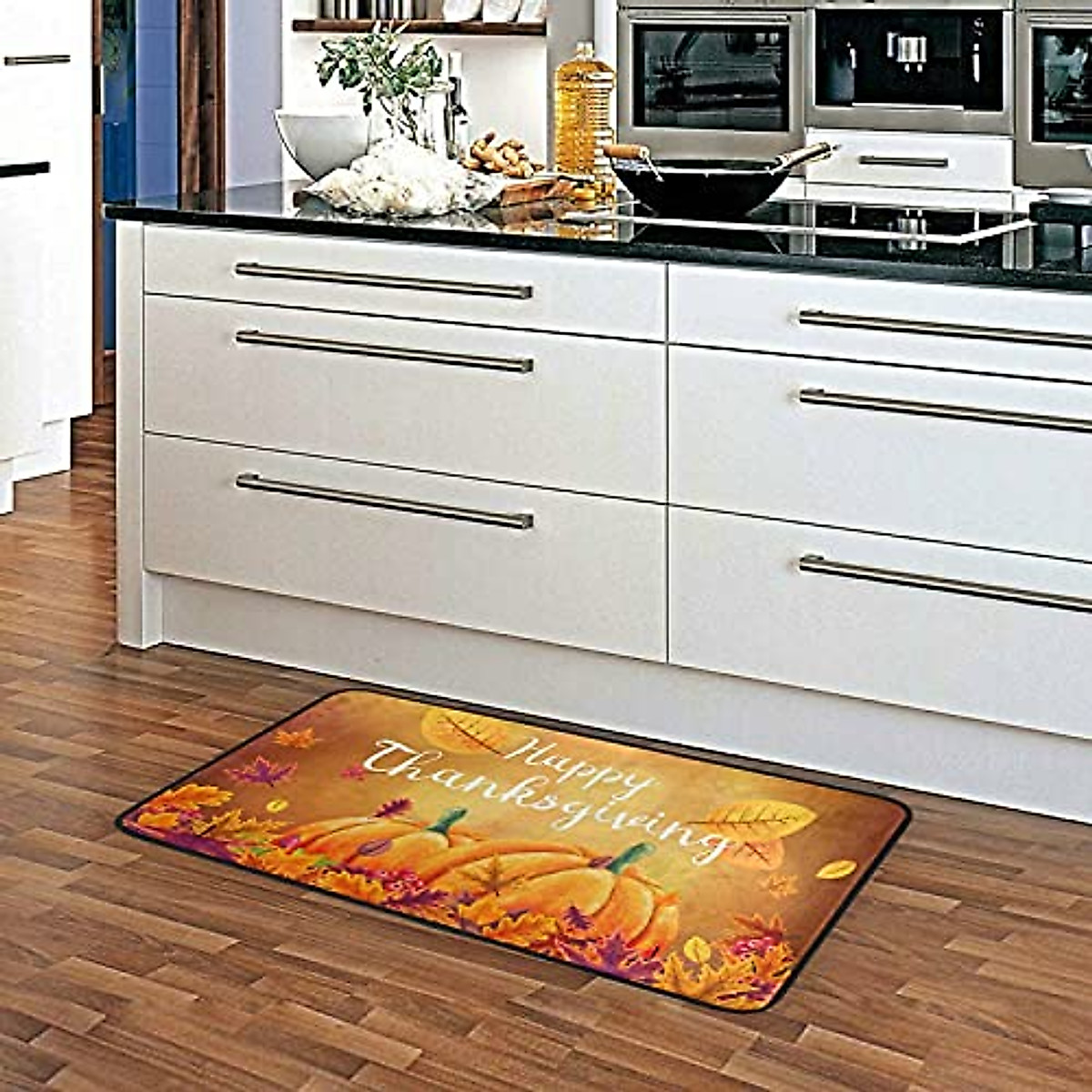 Thanksgiving Rug Kitchen Rugs Runner Happy Thanksgiving with Pumpkin Autumn Leaves Doormat Bath Rugs Mat Non Slip Area Rugs for Bathroom Kitchen Indoor 39" X 20"