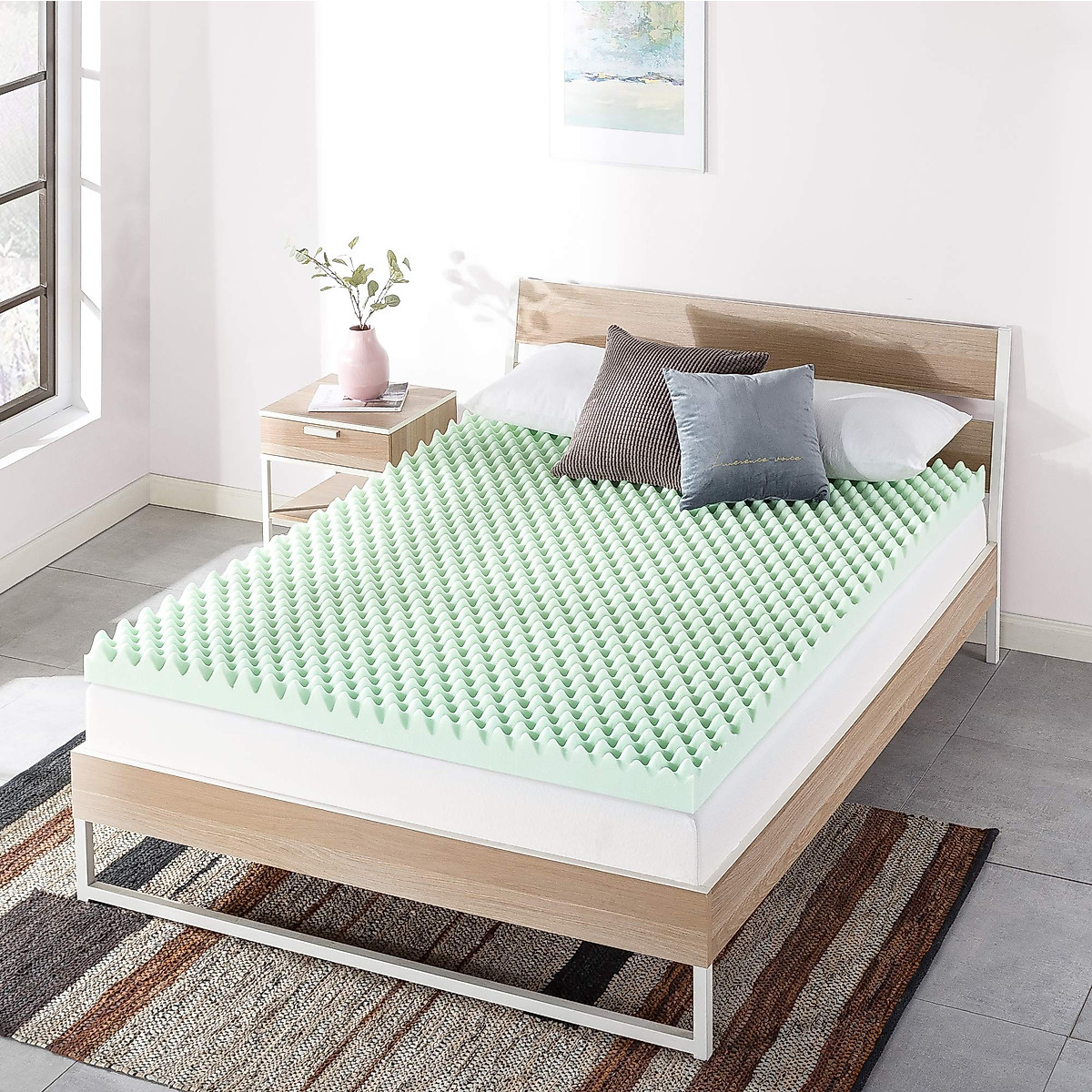 Best Price Mattress 4 Inch Egg Crate Memory Foam Mattress Topper with Calming Green Tea Infusion, CertiPUR-US Certified, Twin XL