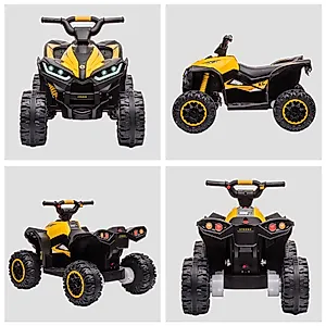 Aosom 12V Kids ATV Quad Car with Forward & Backward Function, Four Wheeler for Kids with Wear-Resistant Wheels, Music, Electric Ride-on ATV for Toddlers Ages 3+ Years Old, Yellow