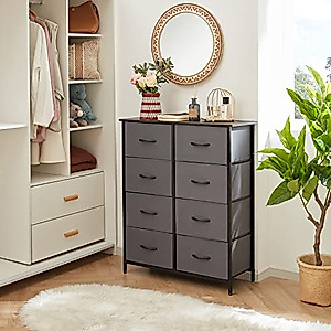 Lifewit Dresser for Bedroom, Chest of Drawers with 8 Fabric Dressers, Storage Tower Bins Units for Closet, Living Room, Hallway, Dormitory, Office Organization, Steel Frame&Wood Top, Dark Grey