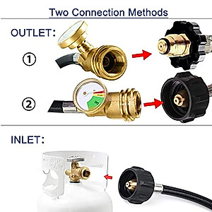 GCBSAEQ 12 Feet Propane Tank Extension Hose with Gauge, LP Gas Hose Leak Detector Replacement for Propane Tank QCC POL Fitting