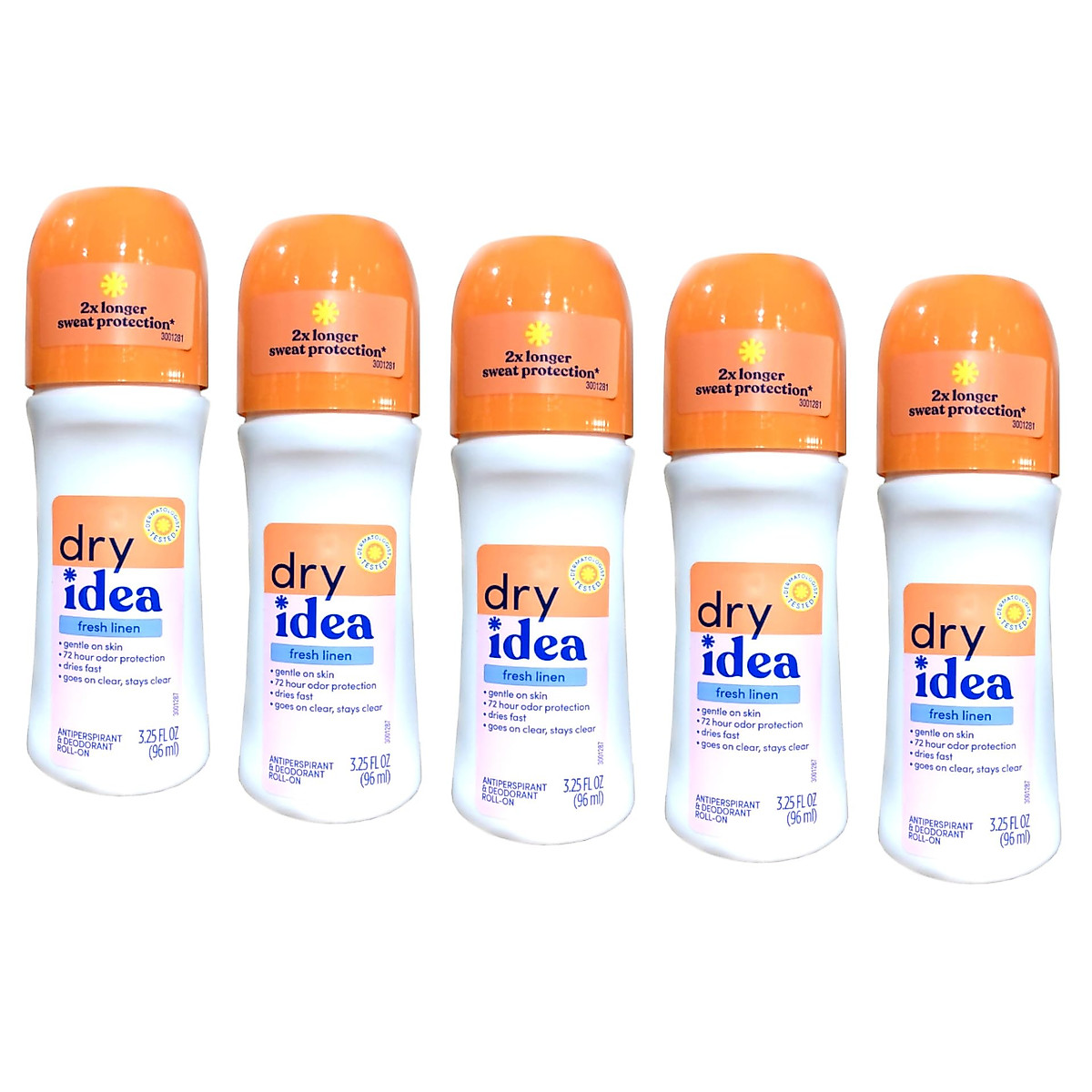Dry Idea Fresh Linen Roll-On Antiperspirant Deodorant Fresh Linen 3.25 Ounce (Pack of 5)
