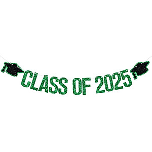 Class of 2023 Banner - 2023 Graduation Decorations, Congrats Grad Decorations, High School College Graduation Party Decoration Supplies Green Glitter