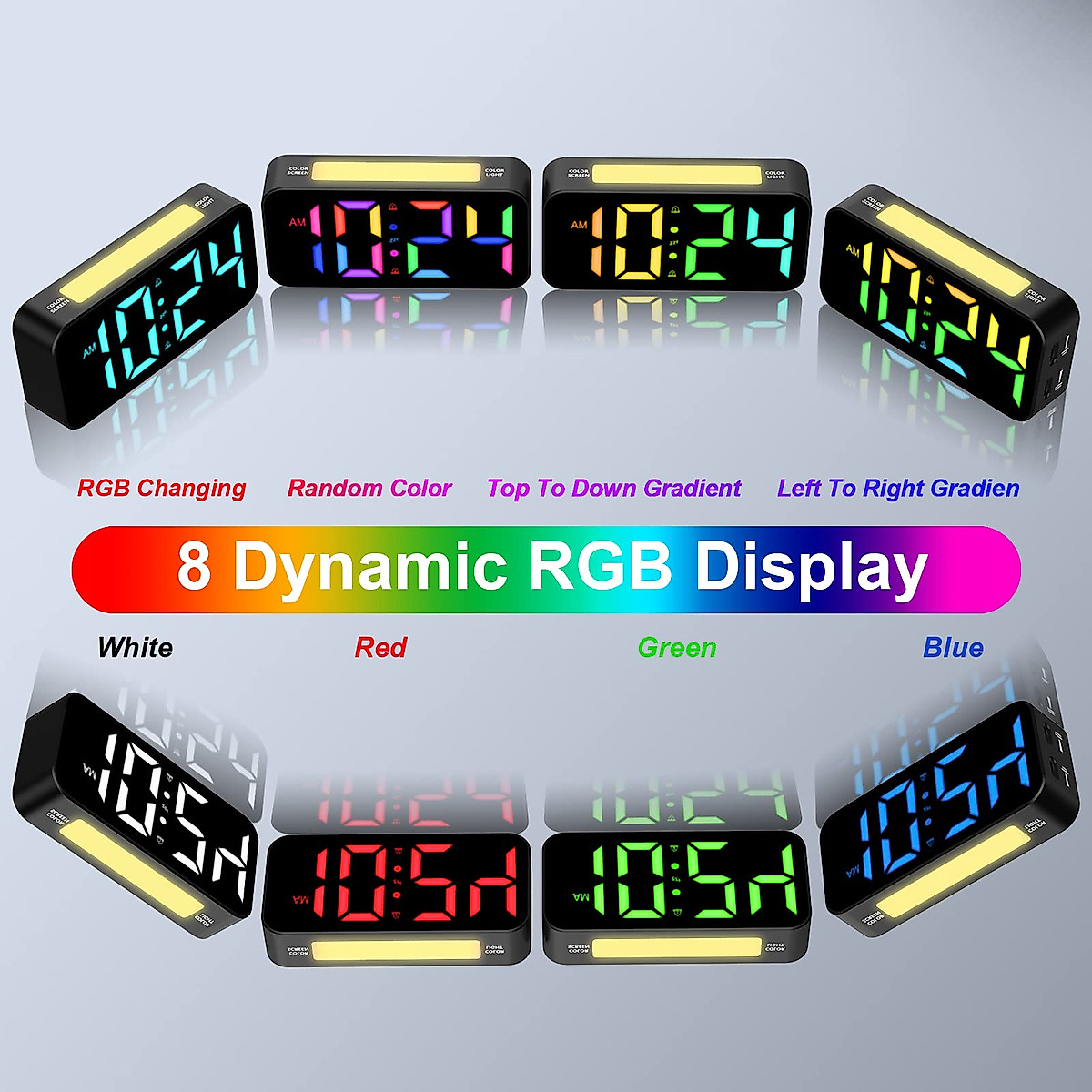 Topski Alarm Clocks for Heavy Sleepers, Vibrating Alarm Clock with Bed Shaker, Night Light, Large Display, Dimmable Loud Clock for Adults Hearing Impaired Deaf Seniors Teens (RGB)