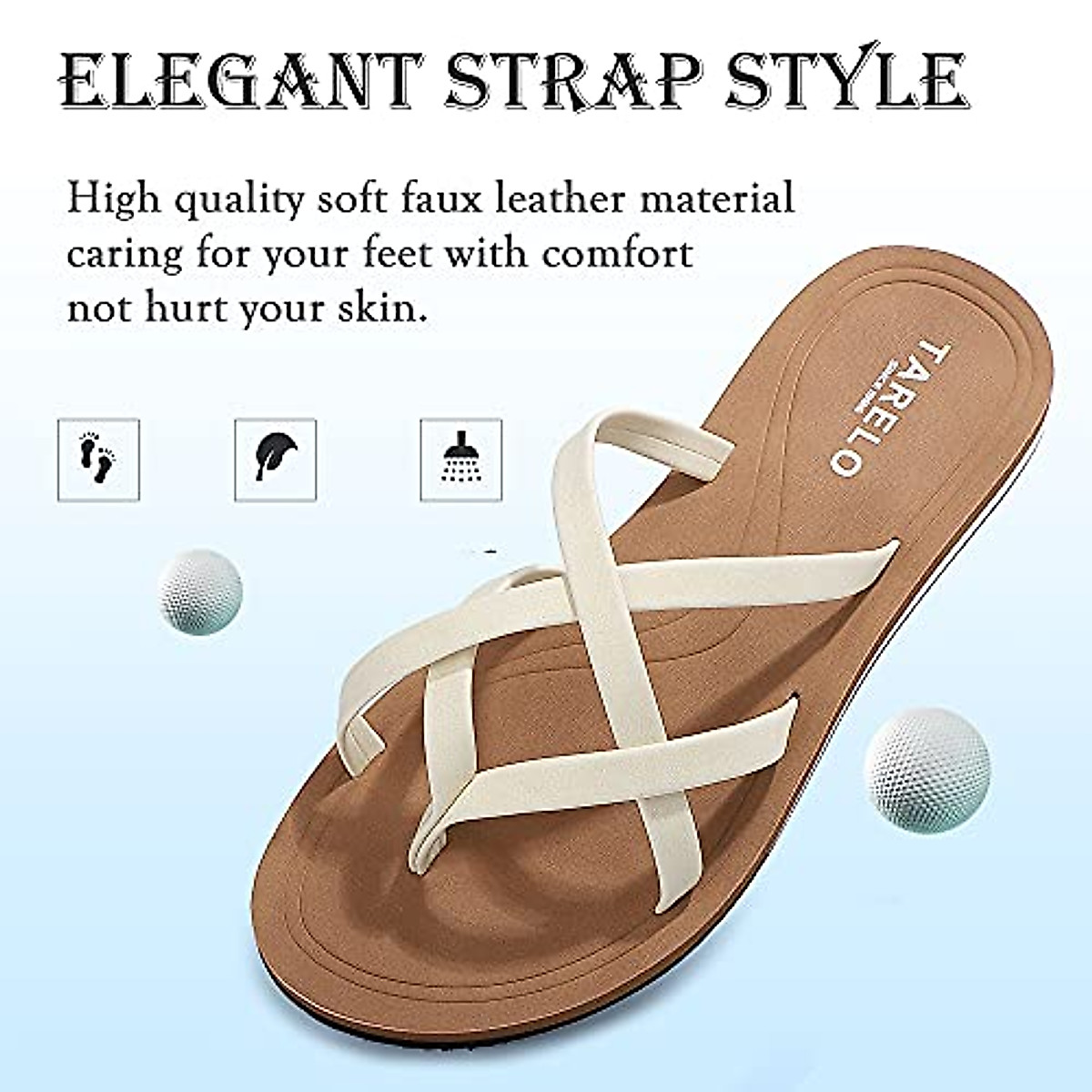 AX BOXING Flip Flops For Women Thong Sandals Faux Leather Slide Beach Pool Slipper Sandals(White-11,7)