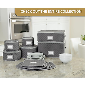 China Storage Case - Salad Plate Quilted Case - 10 inches Diameter x 6 inches Height - Gray - Includes 12 Felt Separators