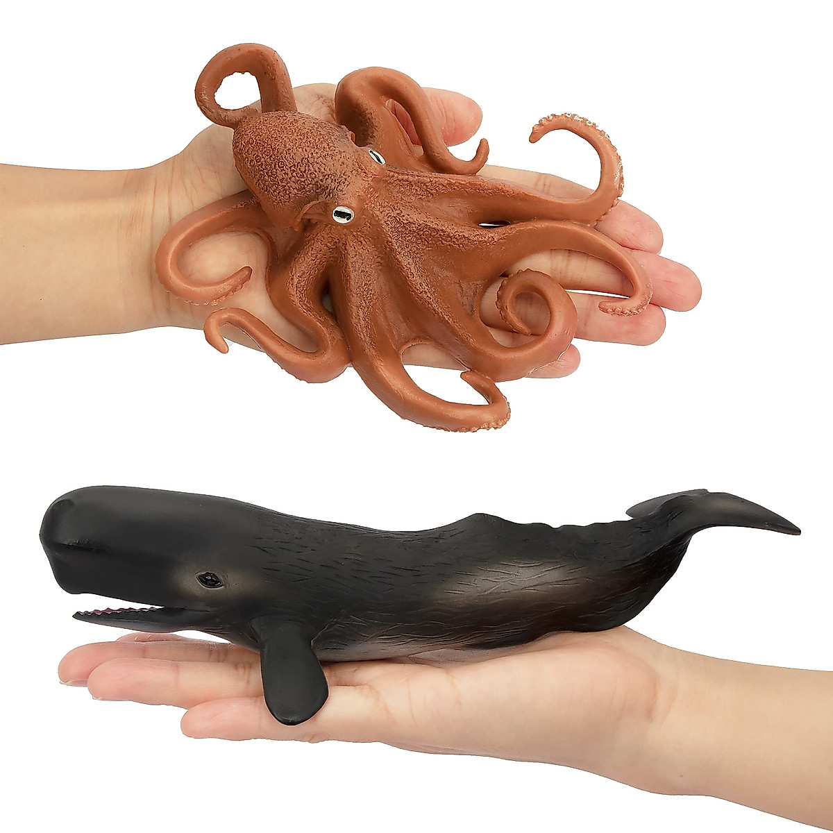 TOYMANY 8-Piece Large Sea Animal Figurines Set: 4-8" Sharks, Whales & Dolphin, Bath Toys, Cake Toppers, Birthday Gifts for Kids & Toddlers