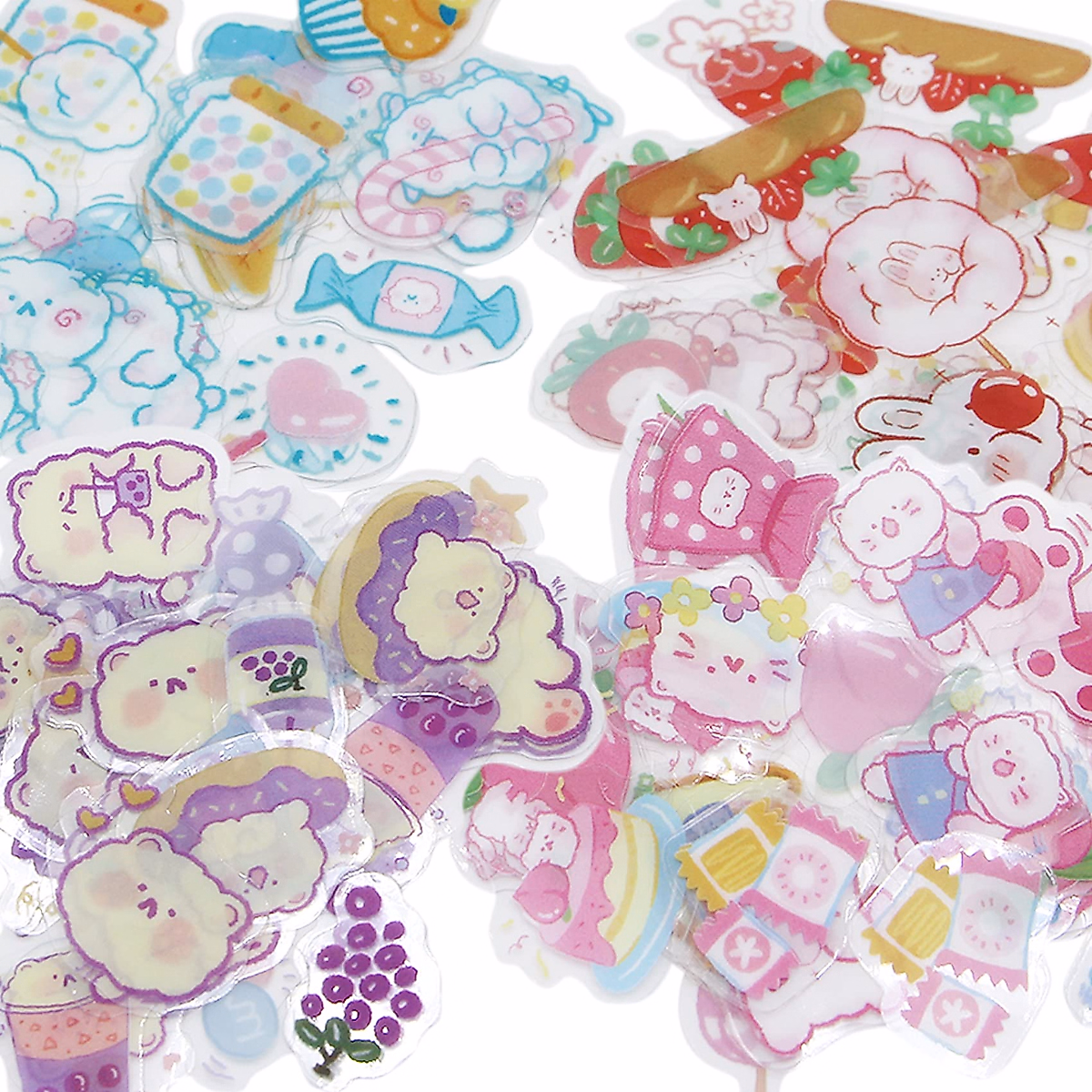 Aimeio Super Cute Cartoon Animals Transparent PVC Stickers for Diary Calendar Albums Decoration Scrapbook Planner Journal Child DIY Toy School Office Supplies,4 Pack