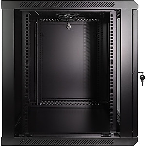 NavePoint 12U Server Rack Enclosure - 23.6” Deep, 12U Wall Mount Network Cabinet with Locking Glass Door for 19” IT Equipment, 12U Network Rack with 2 Fans, Removable Side Panels, Black