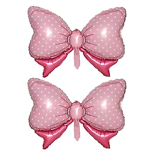 GLASNES Bowtie Pink Balloon Jumbo Bow Foil Balloon, 2 Pieces Polka Dots Bow Balloon Party Decoration for Baby Shower, Wedding, Kids Theme Party Decoration