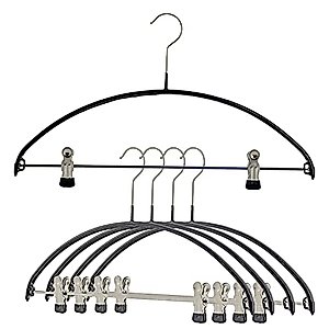 Mawa by Reston Lloyd European Non-Slip Metal Clothing Hanger, Smooth Shoulder Support & Adjustable Pant Clips, Set of 5, Black