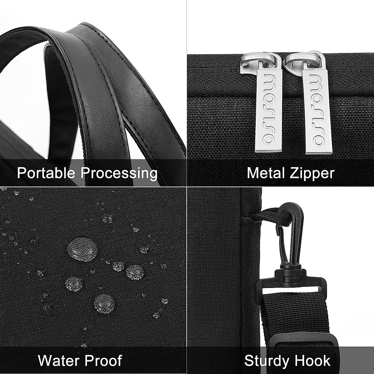 MOSISO Laptop Shoulder Bag Compatible with MacBook Pro 16 2023-2019 M2 A2780 M1 A2485 A2141,15-15.6 inch Notebook, Polyester Sleeve with Front Button Pocket&Fix Handle&PU Leather Bottom&Belt, Black