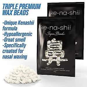 Kenashii Super Nose Wax Kit | 100 g Wax, 24 Applicators | No Microwave Required | New Nose and Ear Hair Removal Kit | Nasal Waxing For Men and Women | 12 X Balm Wipes and Mustache Guards | Storage Bag