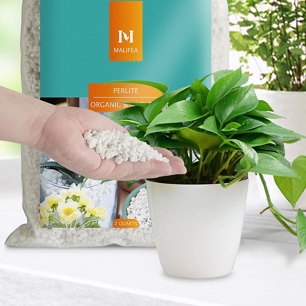 Malifea 2 QT Organic Perlite for Plants，Natural Horticultural Soil Additive Conditioner Mix，Improve Drainage and Ventilation, Promote Root Growth and Soil Health, Ideal for Potting Mixes