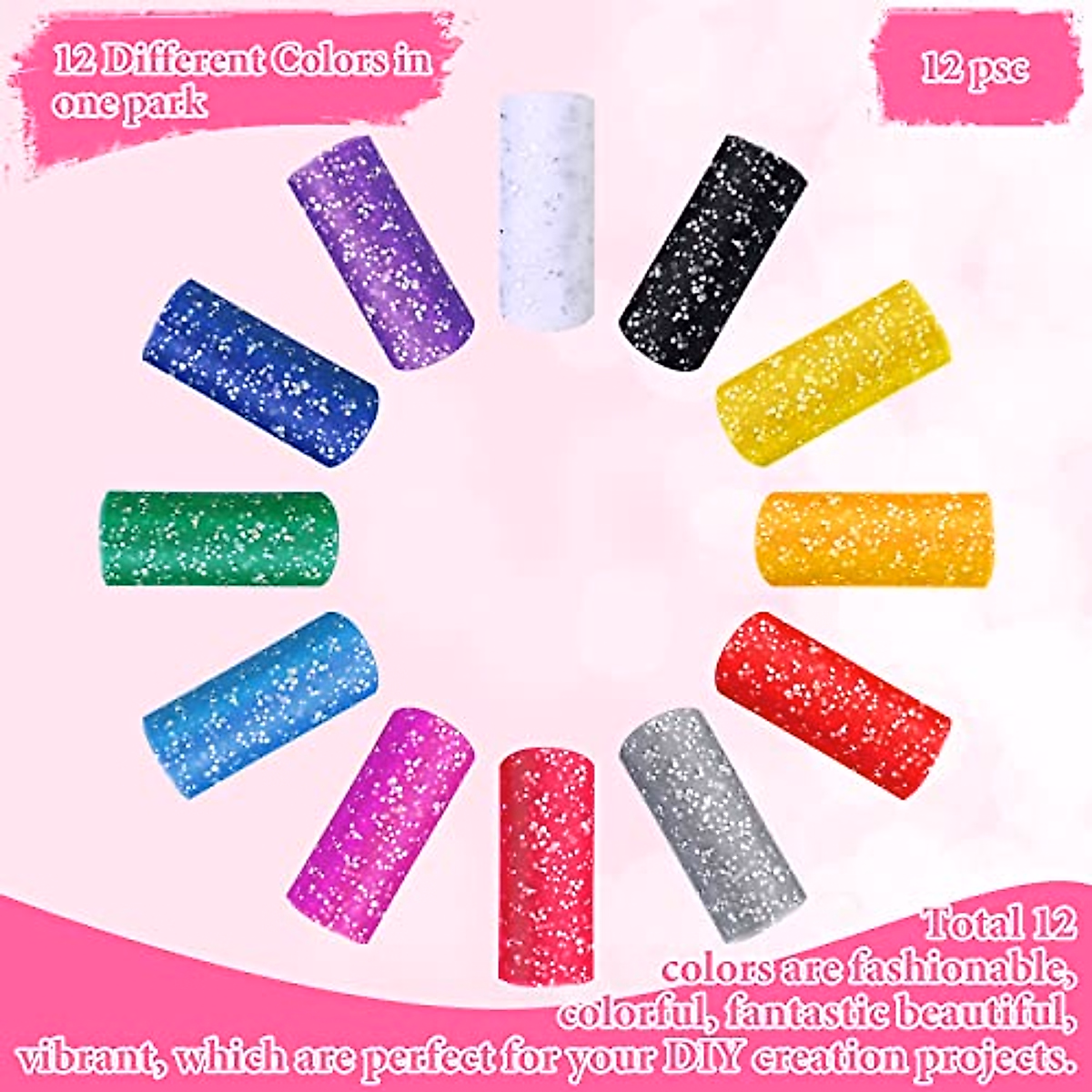 12 Pcs Rainbow Glitter Tulle Rolls 6 Inch by 10 Yards 30 Feet Tulle Rolls Netting Fabric Shiny Sequin Tulle Ribbon Craft Fabric for Tutu Skirts Sewing Birthday Wedding Baby Shower Party Decoration