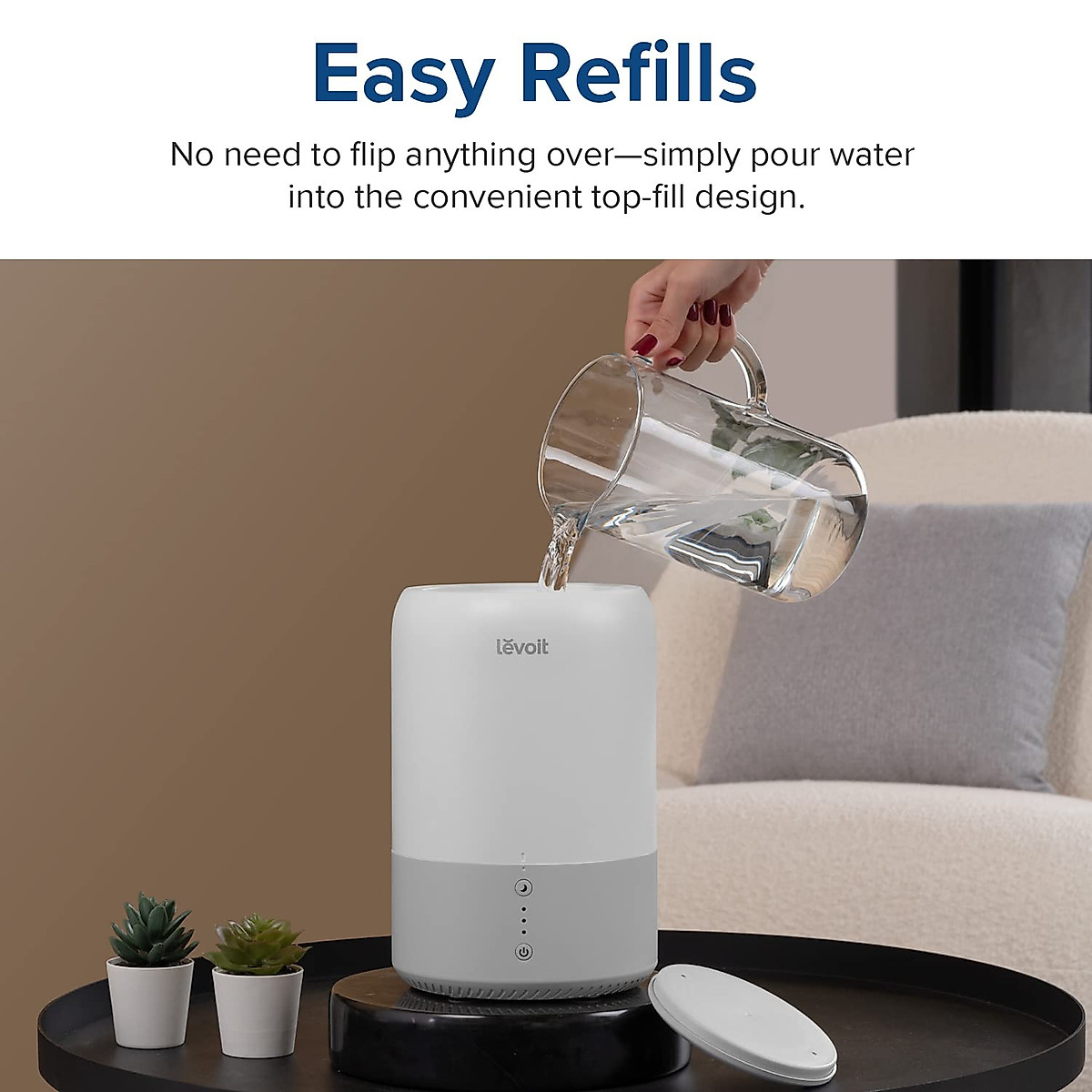 LEVOIT Humidifiers for Bedroom, Cool Mist Air Vaporizer for Babies, Ultrasonic Top Fill Essential Oil Diffuser, Smart Sleep Mode, Auto Shut Off, Quiet, 1.8L, Gray