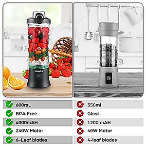 Portable Blender, Personal Size Blender for Shakes and Smoothies, Blender with 6 Blades, 20oz Mini Mixer Rechargeable for Kitchen/Gym/Travel/Office, BPA-Free,Black