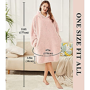 LetsFunny Oversized Blanket Sweatshirt, Plush Wearable Blanket with Pocket, Super Warm Cozy Sweatshirt Hooded Blanket for Adult Women Men Teens, One Size Fits All (Light Pink, Adult)