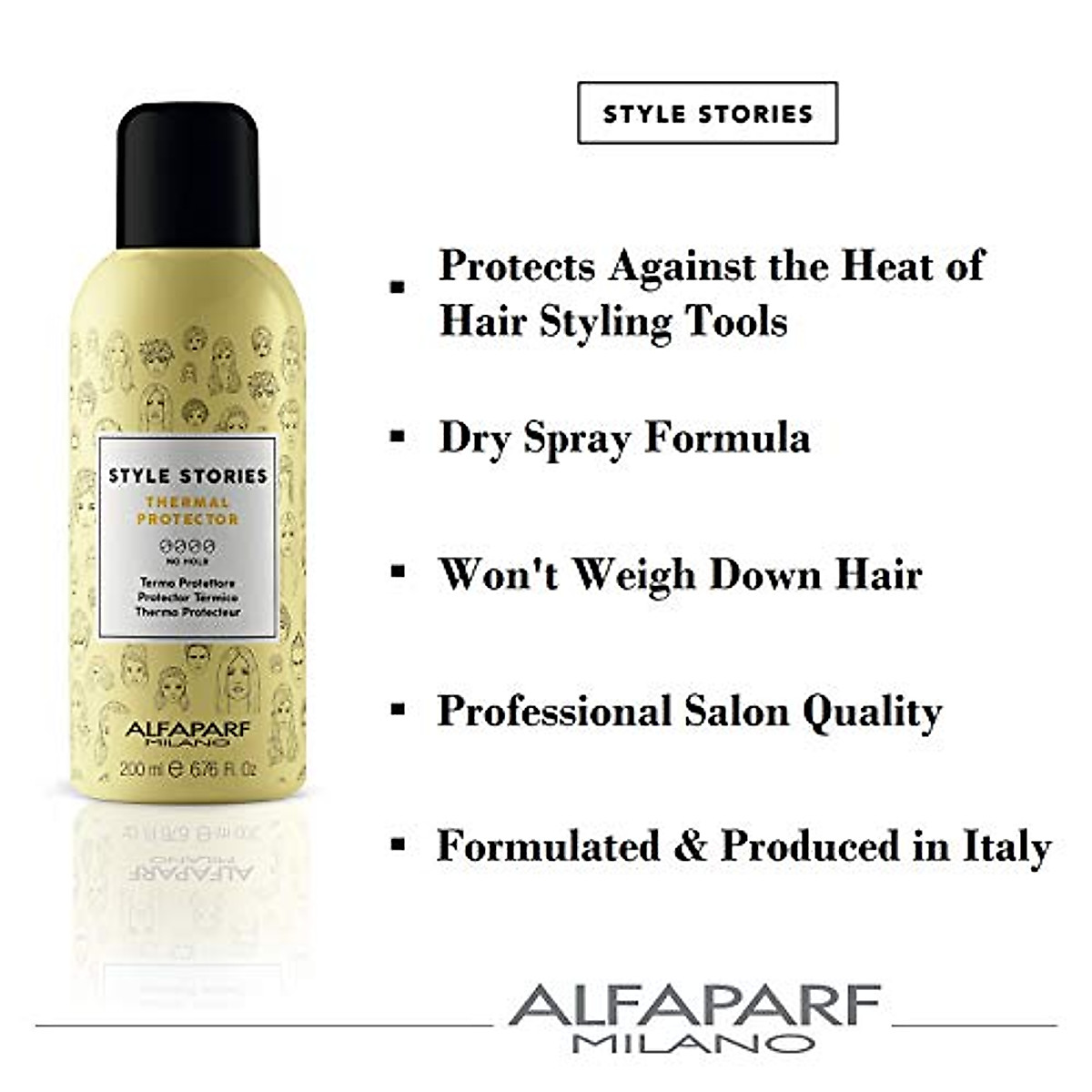 Alfaparf Milano Style Stories Thermal Protection Dry Spray for Hair - Protects Against Heat from Styling Tools - Professional Salon Quality - Lightweight - 6.76 Fl Oz