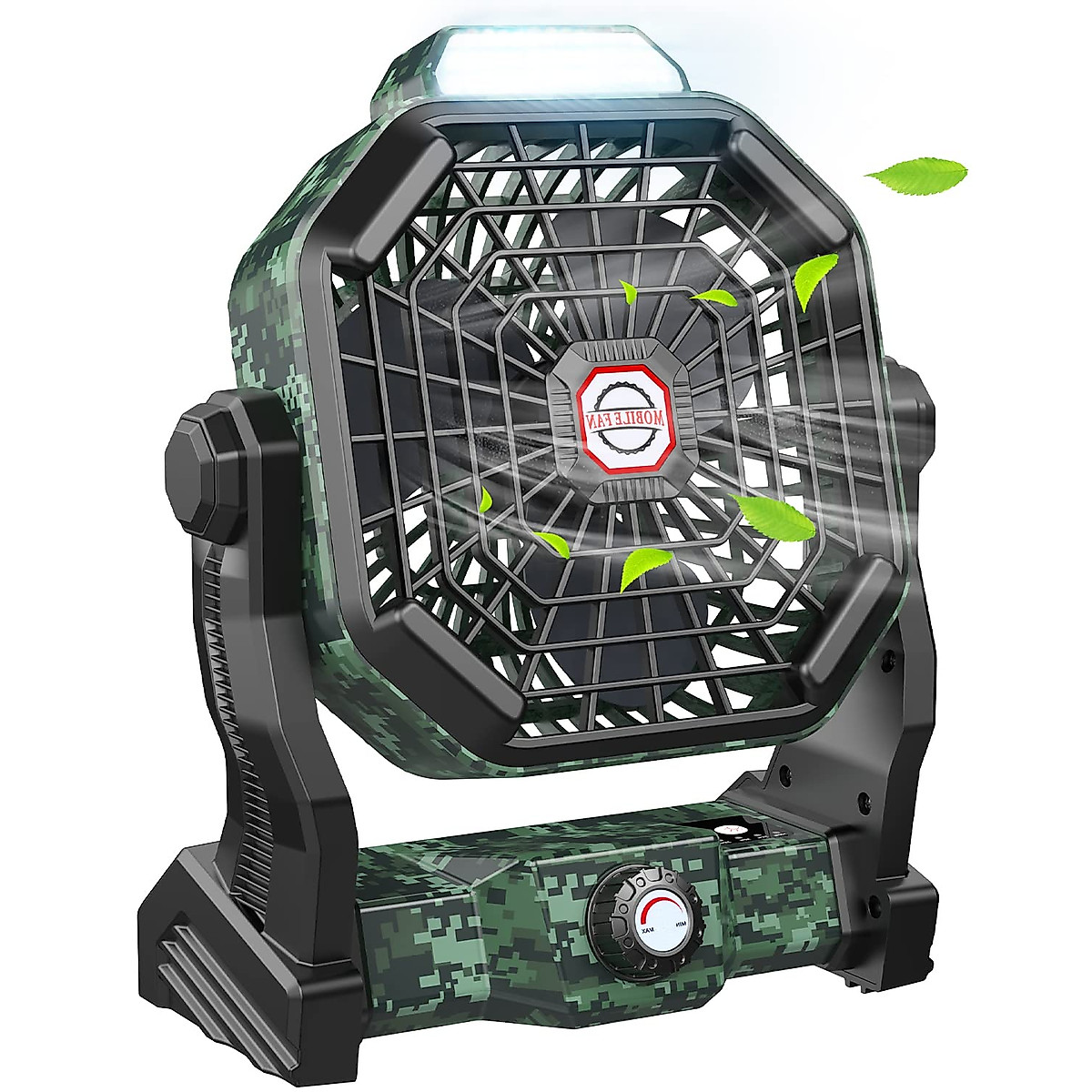 Camping Fan with LED Lantern, 10400mAh 9-Inch Rechargeable Outdoor Tent Fan, 270°Head Rotation, Stepless Speed and Quiet Battery Operated USB Fan for Picnic, Barbecue, Fishing,Travel(Camouflage Green)