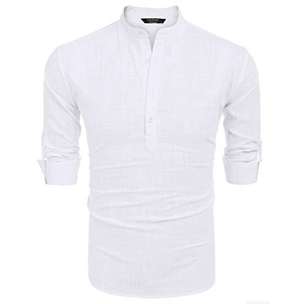 COOFANDY Men's Cotton Linen Henley Shirt Long Sleeve Hippie Casual Beach T Shirts White