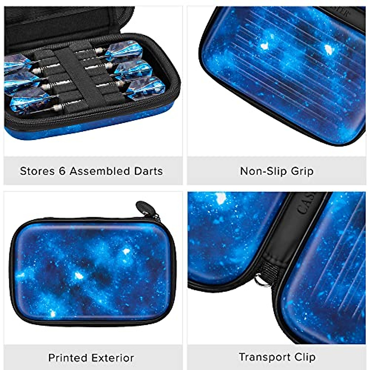 Casemaster Sentinel 6 Dart Case, Holds Extra Accessories, Tips, Shafts and Flights, Compatible with Steel Tip and Soft Tip Darts, Impact & Water Resistant Tactech Shell, Galaxy