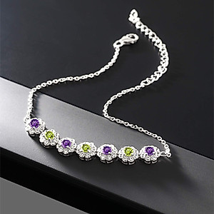 Gem Stone King 925 Sterling Silver Purple Amethyst and Green Peridot Tennis Bracelet For Women (1.22 Cttw, Gemstone February Birthstone, 7 Inch with 2 Inch Extender)