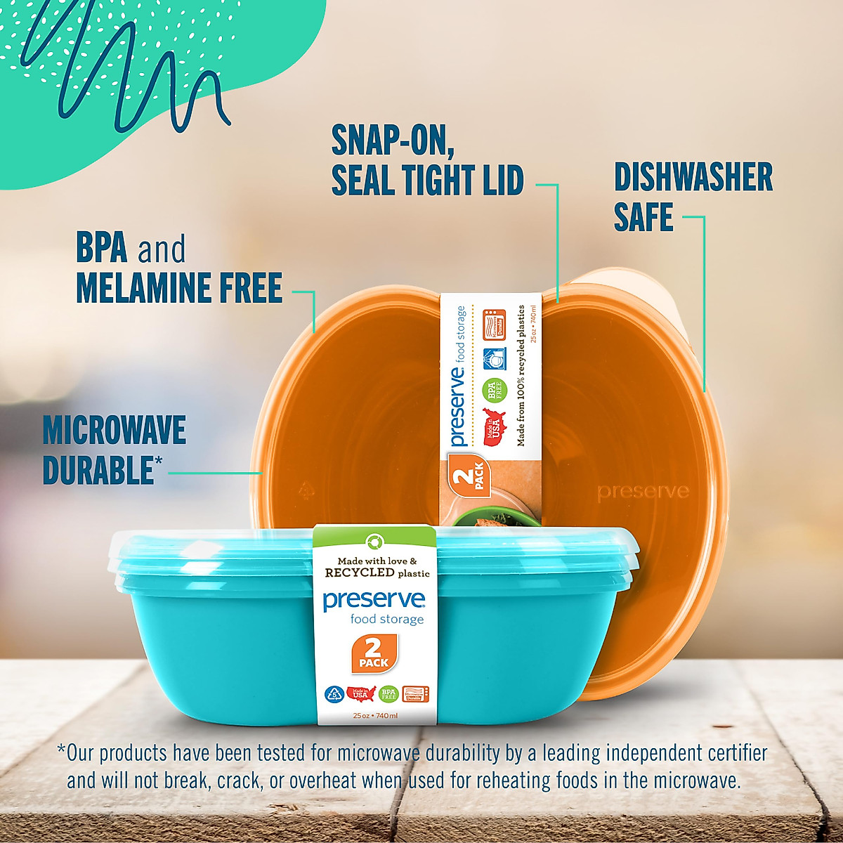 Preserve Food Storage Sandwich Container, Poppy Red, 25 oz., Set of 2