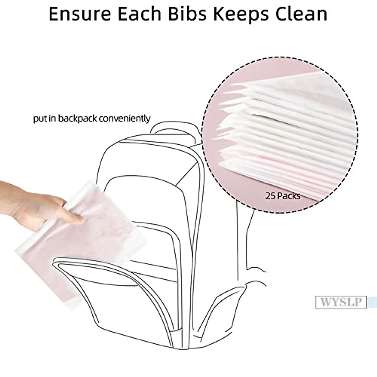 WYSLP Baby Disposable Bibs Travel Feeding Bib Set - Leakproof Liner,Food Catcher Pocket for 6-18 Months Babies Toddlers,25packs