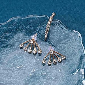 Yheakne Boho Crystal Ear Jacket Earrings Gold Rhinestone Ear Climber Earrings Cz Crawler Earrings Cubic Crystal Climbing Earrings Jewelry for Women and Girls (Gold A)