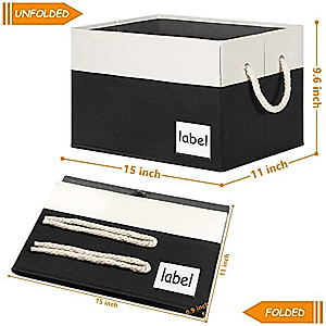 ASXSONN Fabric Storage Bins with Label, Foldable Storage Baskets for Shelves with Handles [3-Pack], Large Storage Baskets for Organizing Home, College Dorms, 15"x11"x9.6", Black&White