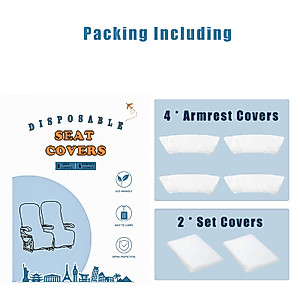 Yinghow Airplane Seat Covers Disposable 2 PCS Seat Covers & 4 PCS Armrest Cover Comfortable 丨Waterproof丨 Non-Woven | Safety Seat Protectors for Air Travel, Car, Train, Business Trip, white(ZTAO-5PCS)