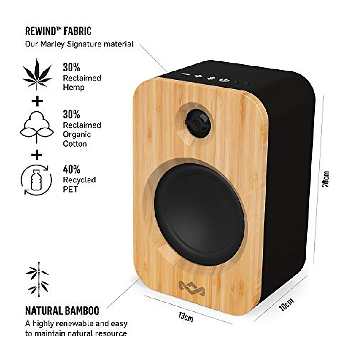 House of Marley Get Together Duo, Powerful Bookshelf Speakers with Wireless Bluetooth Connectivity and Sustainable Materials