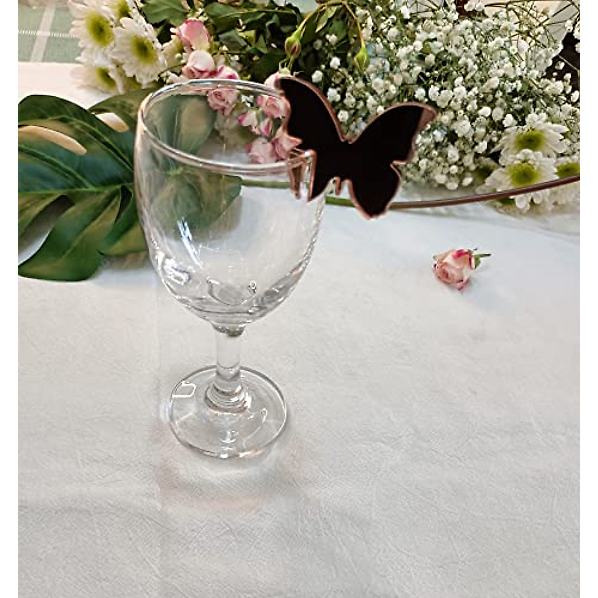 XIAOYUE 20pcs of Acrylic Drink Markers,Mirrored Butterfly Champagne Glass Markers,Blank Wedding Drink Charm,DIY Butterfly Place Names Wedding Favours (Rose Gold Mirror)