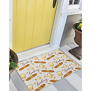 Indoor Outdoor Mats, Dessert Baking Bread and Baguette Tile Pattern Door Mat, Non-Slip Absorbent Resist Dirt Entrance Mat Washable Welcome Mats for Entryway, Low-Profile Floor Mats