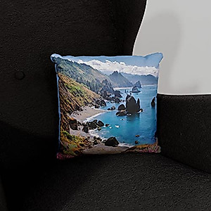 Oregon Coast Rock Monoliths Canvas Throw Pillow for Couch or Sofa at Home & Office from Photograph by Steve Terrill 18" x 18".