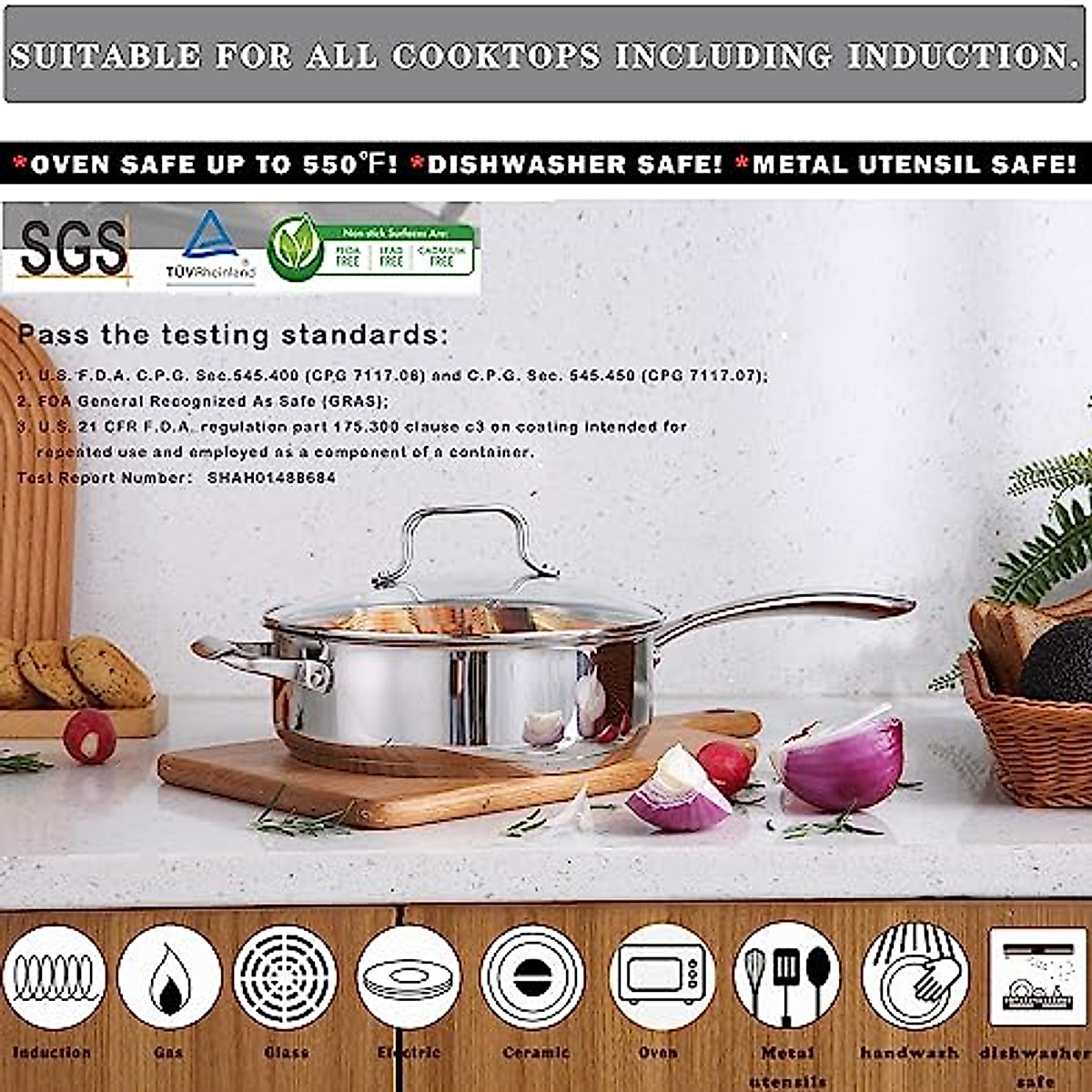 MILCIL Stainless Steel Pots and Pans Set Ceramic Nonstick, 10 pcs Professional Home Chef Kitchen Cookware Set, Free of PTFE/PFOA/PFAS, NO TOXIN, Oven and Dishwasher safe