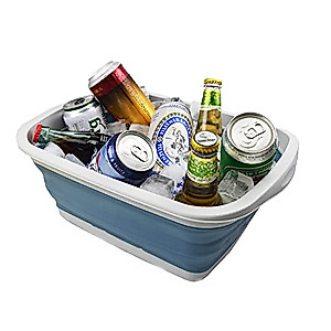 SAMMART 10L (2.6 Gallon) Collapsible Tub-Foldable Dish Tub-Portable Washing Basin-Space Saving Plastic Washtub (Grey/Steel Blue, 1)