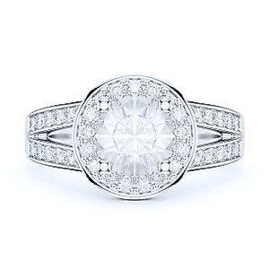 PRSTANI Sterling Silver Split Shank 1CT Round Brilliant Cut Genuine Moissanite Halo Promise Engagement Ring (7)