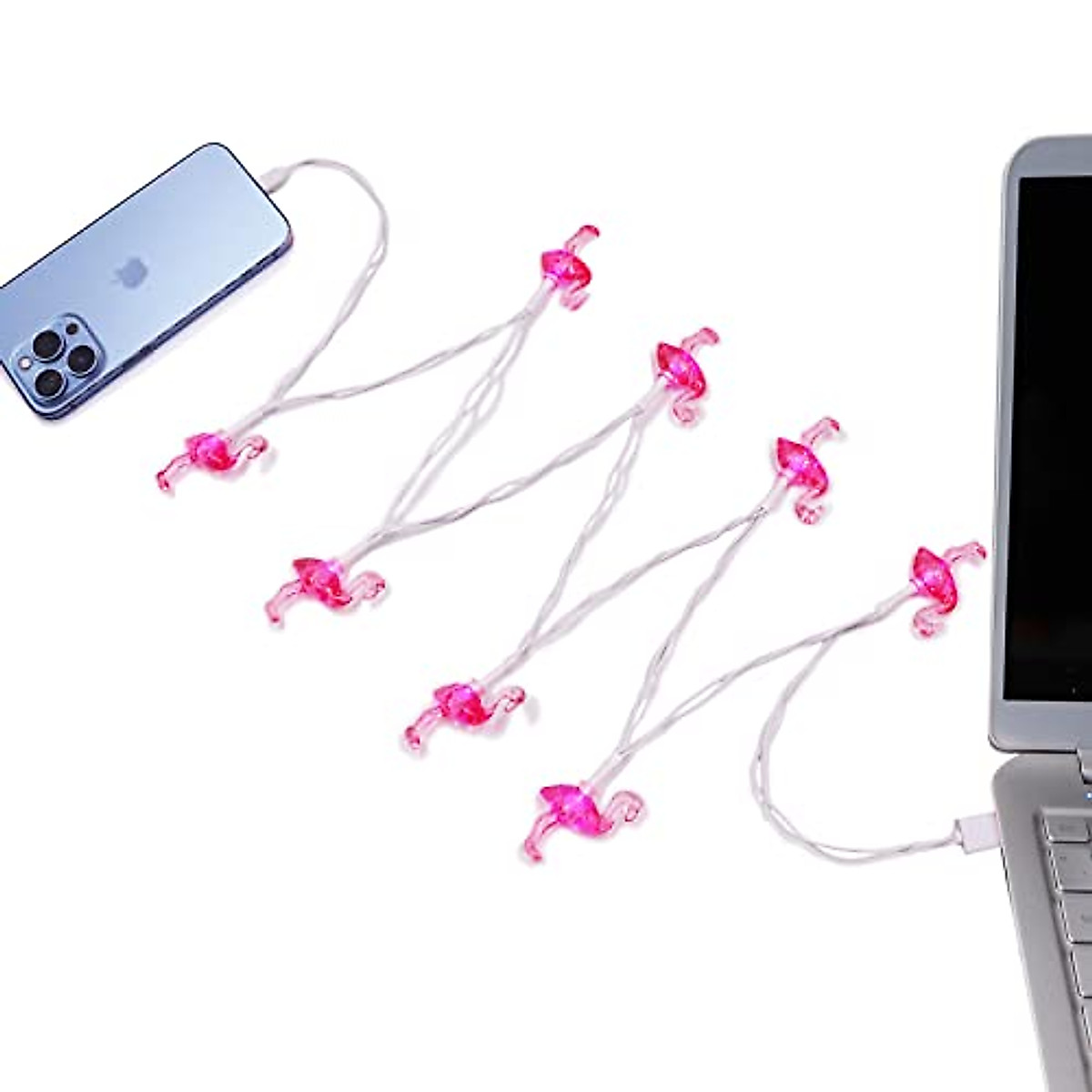 YAGE Tale Pink Flamingo USB Christmas Light Phone Charger Cord Designed for Women 50inch 8LED Compatible with Phone 11,11Pro,11Pro Max,12,12Pro,12Pro Max,13,13Pro,13Pro Max,14,14Pro,14Pro Max etc